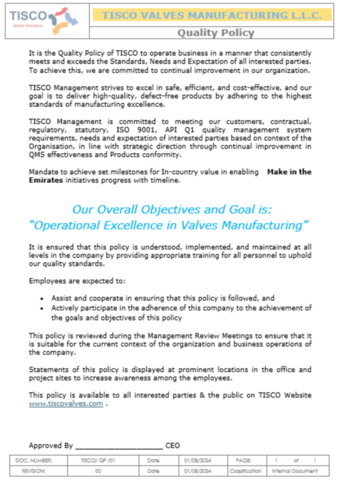 Quality Assurance | TISCO Valves Manufacturing